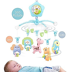 Baby Mobiles for Crib, Crib Toys with Music and Lights,Remote, lamp, Projector for Pack and Play, for Ages 0+ Months (Blue-Forest)