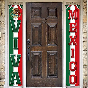 Pudodo Viva Mexico Porch Banner Dia De La Independencia Mexican Independence Day Party Front Door Wall Hanging Banner Decoration