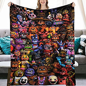 Anime Throw Blanket Cartoon FNAF Bear Printing Ultra-Soft Flannel Blankets Christmas Decor Sofa Nap Quilt for Living Room Couch Bed 60"x50"
