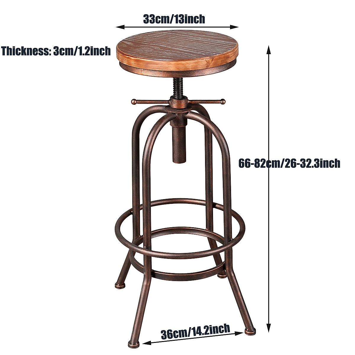 BOKKOLIK 3 Pieces Vintage Dining Table Set Industrial Pub Table and Chairs Rustic Bar Table with Stools Swivel High Top Table Height Adjustable
