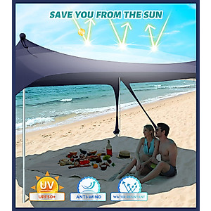 EYEFAME UPF50+ Anti-Wind Beach Tent with Sandproof Private Beach Wind Screen, Stable 8 Sandbags Design Beach Canopy Sun Shade with Carrying Bag, Portable Easy Assemble Sun Shelter for Outdoor Camping