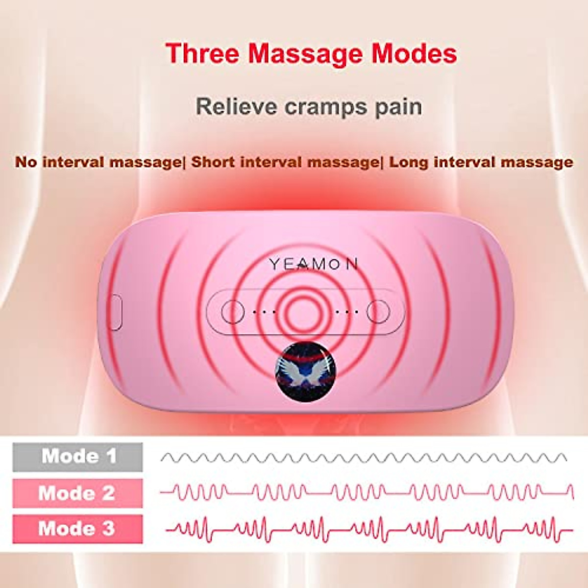 Portable Cordless Heating Pad, Electric Waist Belt Device, Fast Heating Pad with 3 Heat Levels and 3 Massage Modes, Back or Belly Heating Pad for Women and Girl