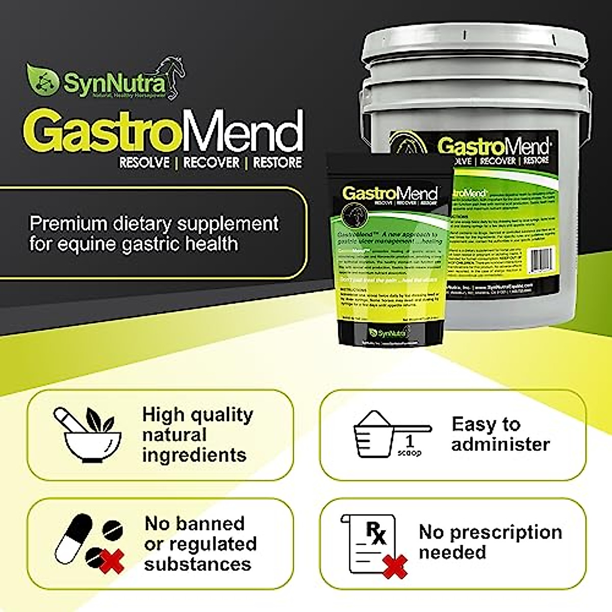 GastroMend Ulcer Supplement for Horses, 100% Natural Equine Stomach Health for Horses, Promotes Healing & Prevention of Gastric Ulcers, Supports Gastric and Hindgut Health, 30 Servings, Made in USA