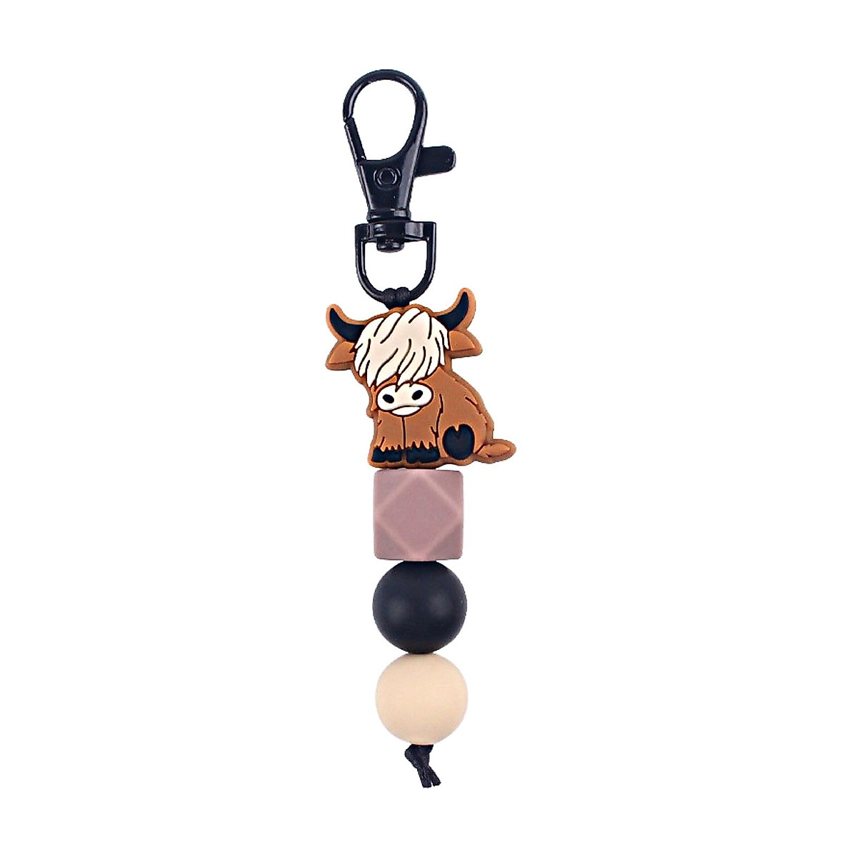 Cowgirl Cowboy Gifts Wristlet Keychain Bracelet Retro Cute Highland Cattle Silicone Bead Tassel Keyring Pendants Charm Accessories for Women Bag Car Key Western Country Cow Yak Jewelry