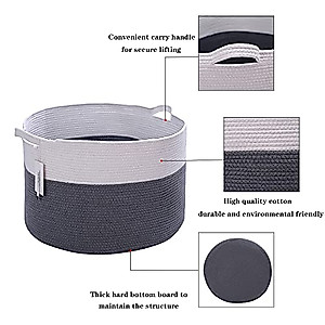 Extra Large Storage Basket, Woven Cotton Rope Blanket Basket for Nursery and Home, Fabric Laundry Basket with Handles for Living Room, Laundry Room, Kids Room and Bedroom, White and Gray