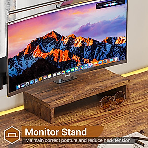 SEDETA L Shaped Computer Desk, 65'' Office Desk with Keyboard Tray & LED Light, L Shaped Desk with Storage Shelves and Monitor Stand for Home Office, L Desk, Rustic Brown