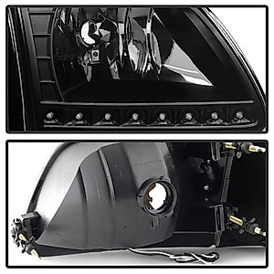 ACANII - For 1997-2003 Ford F150 Expedition Black Housing LED Strip & Corner Signal Headlights Headlamps Pair Left+Right