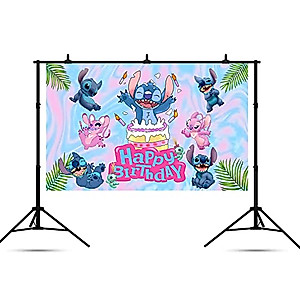 huio Summer Hawaiian Aloha Backdrop for Lilo and Stitch Theme Birthday Party Supplies 5x3ft Tropical Photo Background for Stitch Theme Party Cake Table Decorations Baby Shower Banner
