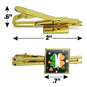 St. Patrick's Day Irish Flag Shamrock Square Tie Bar Clip Clasp Tack Gold Color