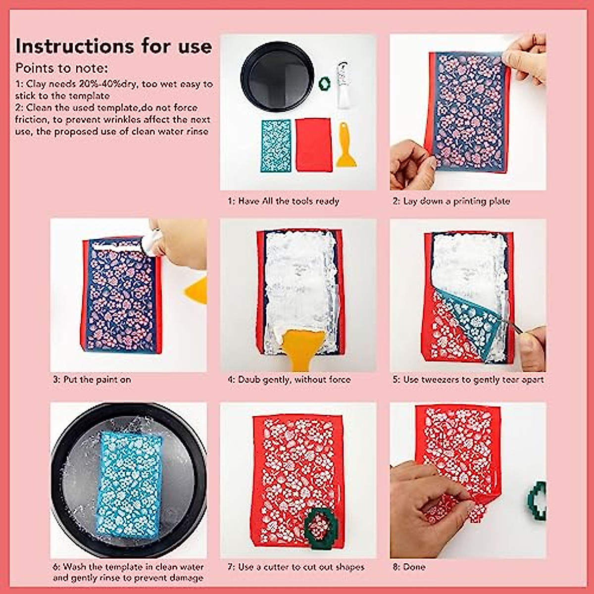 Polymer Clay Silk Screen Stencils, Exquisite Pattern Silkscreen Print Kit for Printing on Clay (202, 204, 217)