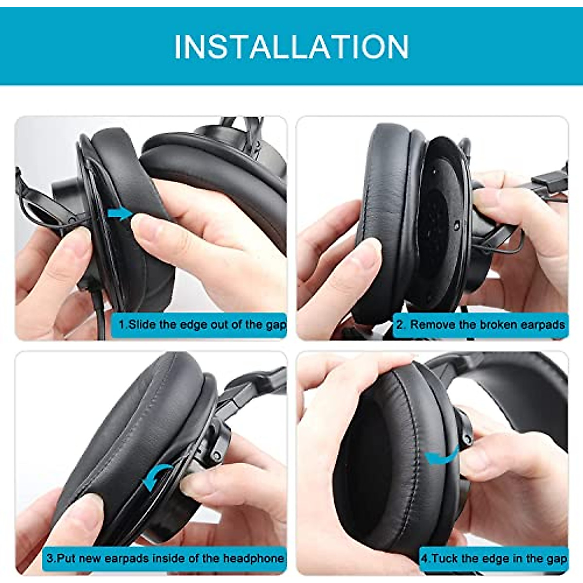 Replacement Ear Pads for Sony MDR 7506, GVOEARS Earpads Cushions Noise Isolation Headphone Pads for Sony MDR V6 / MDR V7 / MDR-CD900ST with Soft Protein Leather, Durable Memory Foam (Black)