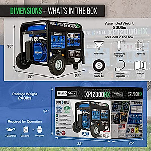 DuroMax XP12000HX Dual Fuel Portable Generator-12000 Watt Gas or Propane Powered Electric Start w/CO Alert, 50 State Approved, Blue