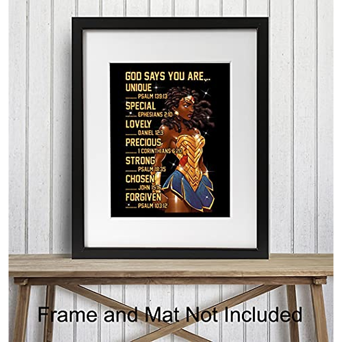 African American Woman - African American Wall Art for Girls - God Says You Are - Christian Wall Decor - Bible Verses - Black Wall Art - Religious Gifts for Women - Inspirational Motivational Unframed
