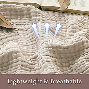 ACCOTIA Muslin Cotton Throw Blanket for Adults Toddlers and Kids, Ultra Soft Lightweight Cotton Blanket with 4 Layers for All Season (55"X75", Khaki)