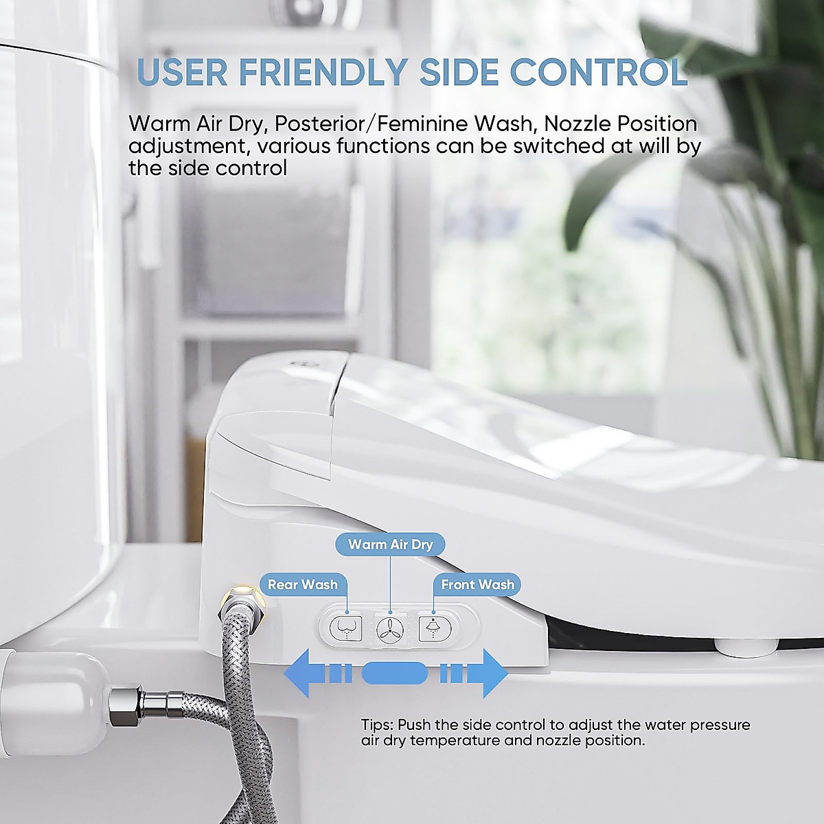 LEIVI Electric Bidet Smart Toilet Seat with Dual Control Mode, Adjustable Warm Water and Air Dryer, Ultra Slim Heated Toilet Seat, Oscillating and Pulsating Spray Wash, LED Nightlight, Elongated