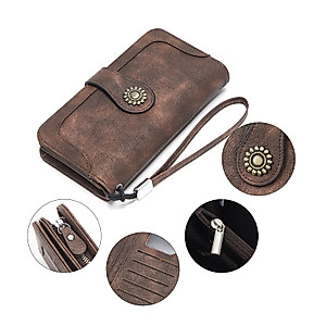 Telena Womens Wristlet Wallets Leather Large Trifold Clutch Purse Credit Card Holder Coffee