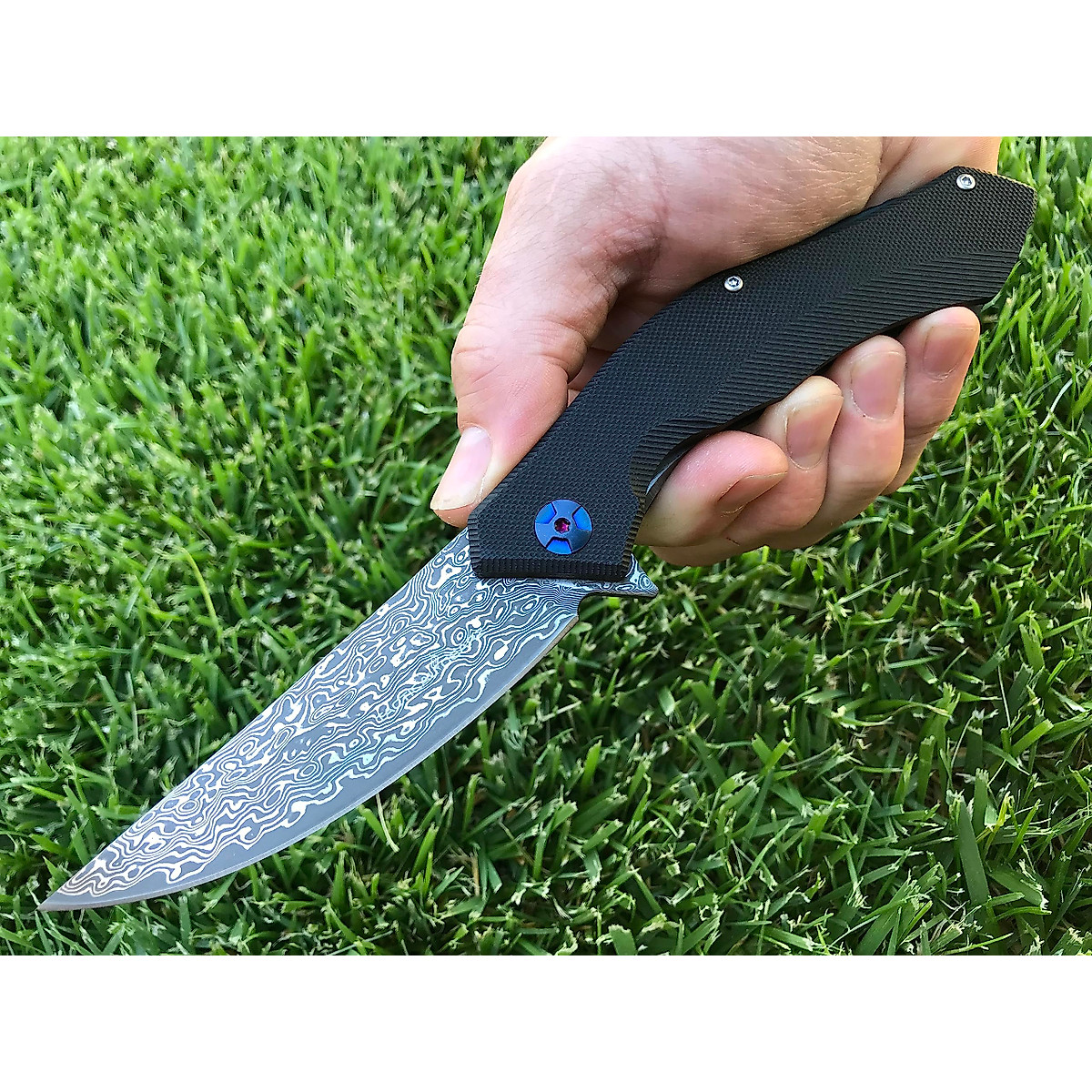 TACTICAL GEARZ Damascus G10 Pocket Knife, Triton XT! G10 Handle! Damascus Blade w/VG10 Core & 67 Layers! Ball Bearing Pivot System! Includes Sheath!