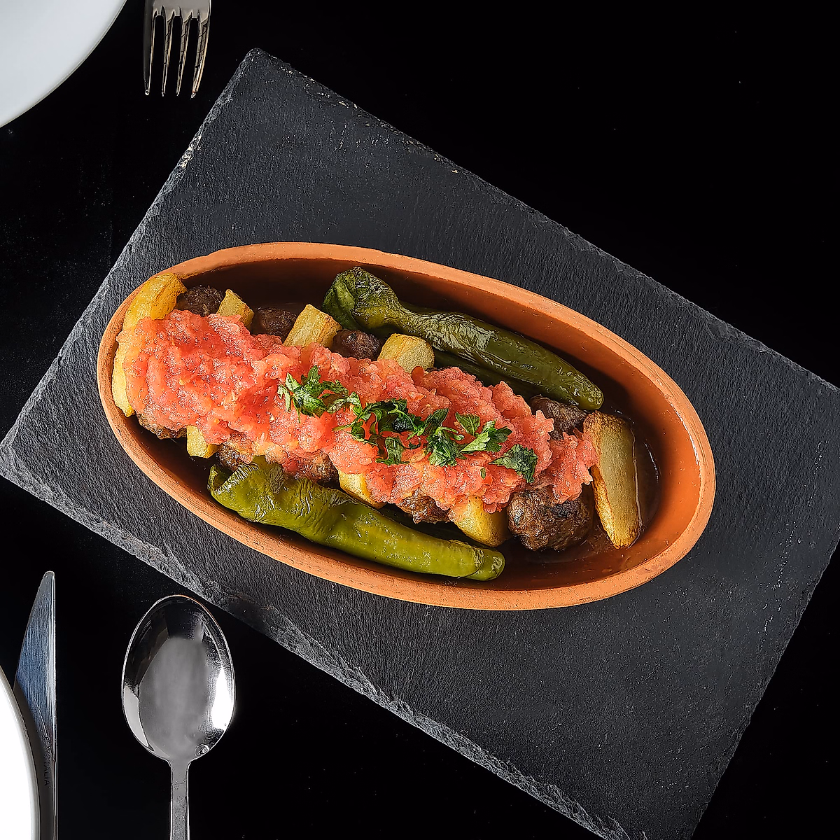 CRYSTALIA Handmade Clay Cooking Pan, Roaster Natural Ceramic Pan for Sausage Fish, Turkish Terracotta Bowl, Glazed Interior Clay Food Serving Dish