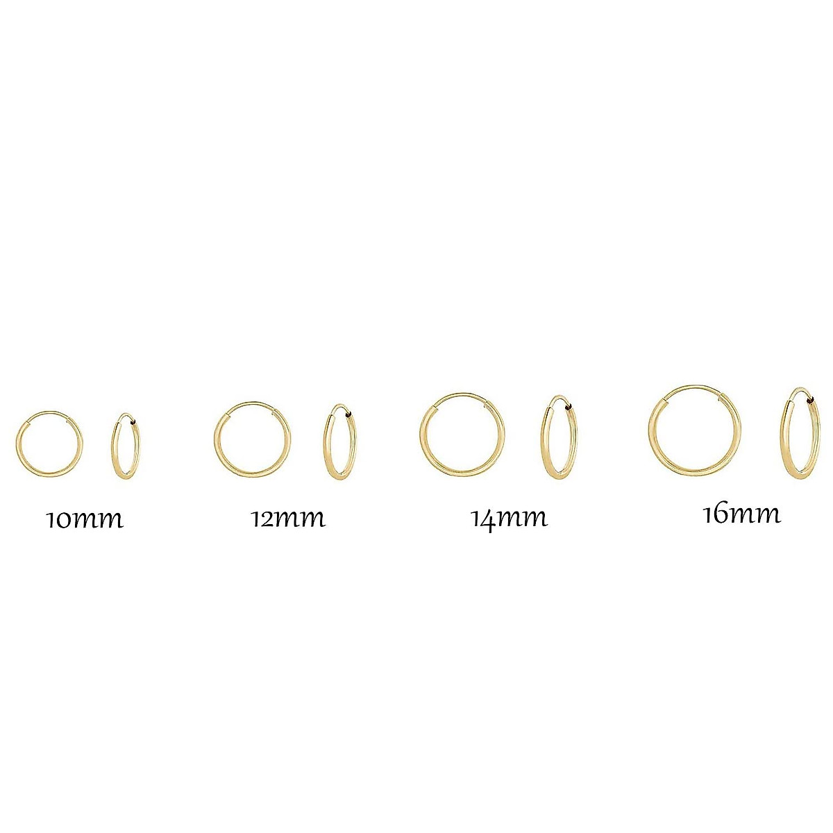 14k Yellow Gold Round Endless Hoop Earrings - 10-18mm (10 Millimeters)……