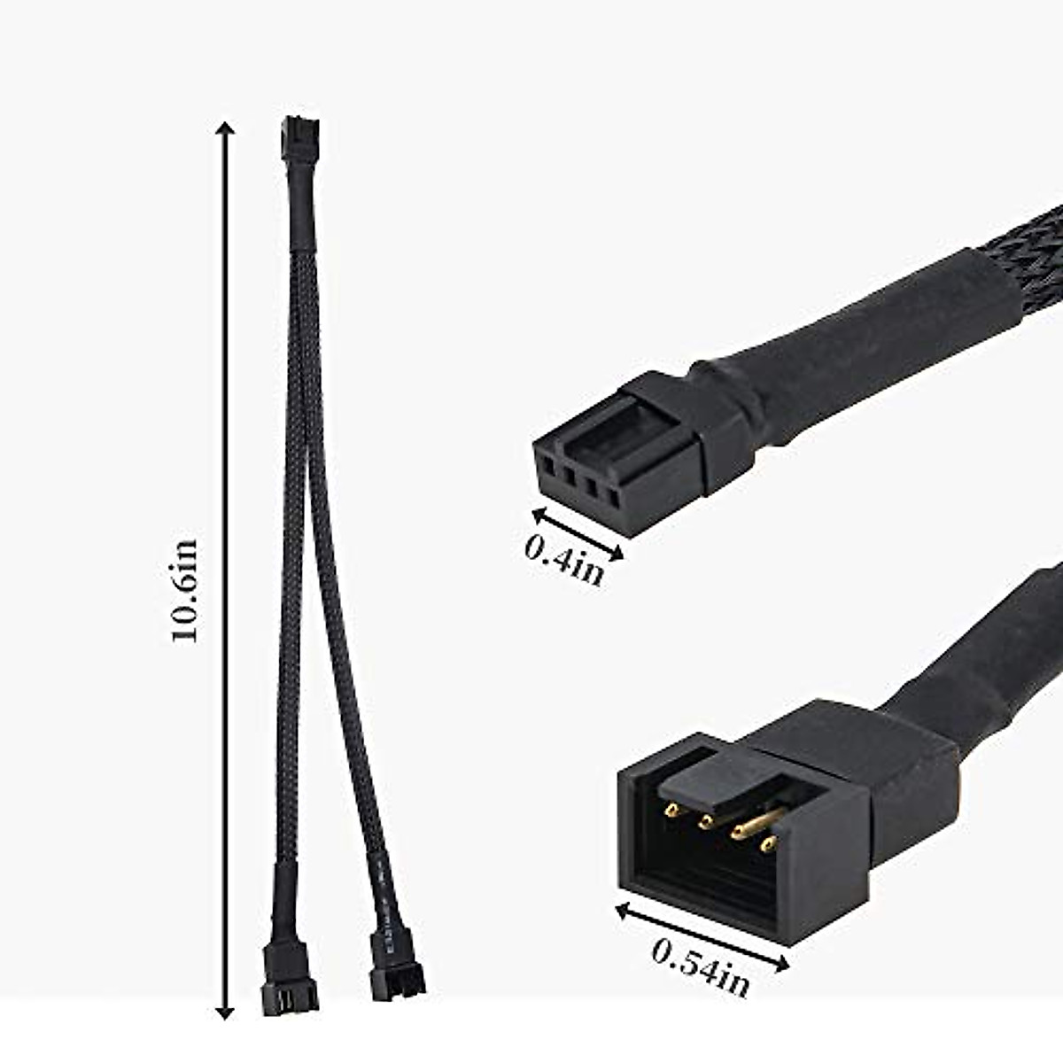 RFAdapter Fan Splitter, 3 Pack 4 Pin / 3 Pin PWM Fan Splitter Cable 2 Way Sleeved Braided Extension Power Cable 1 to 2 Converter for PC Matherboard, Desktop Computer CPU Fan 10.6 inches