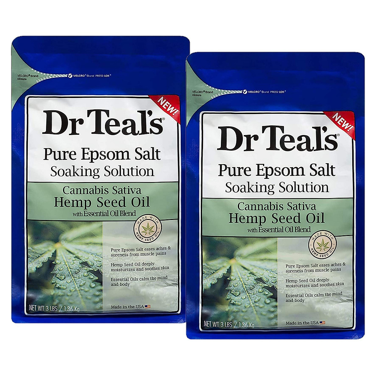 Dr. Teal's Hemp Seed Oil Bath Soak Gift Set (2 Pack, 3lbs ea.) - Cannabis Sativa Essential Oils Blend Moisturizes & Softens Skin - Pure Epsom Salt Eases Aches & Pains Throughout The Body