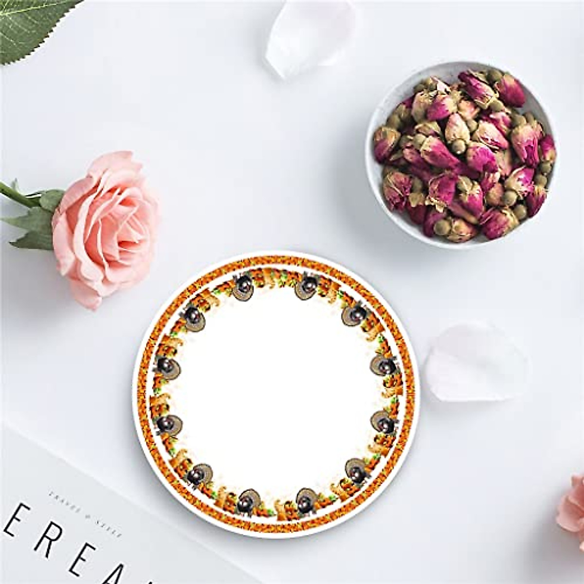 QUANJJ Fall Turkey Fruit Coasters Ceramic Set Round Absorbent Drink Coaster Coffee Tea Cup Placemats Table Mat (Color : D, Size : 6pcs)