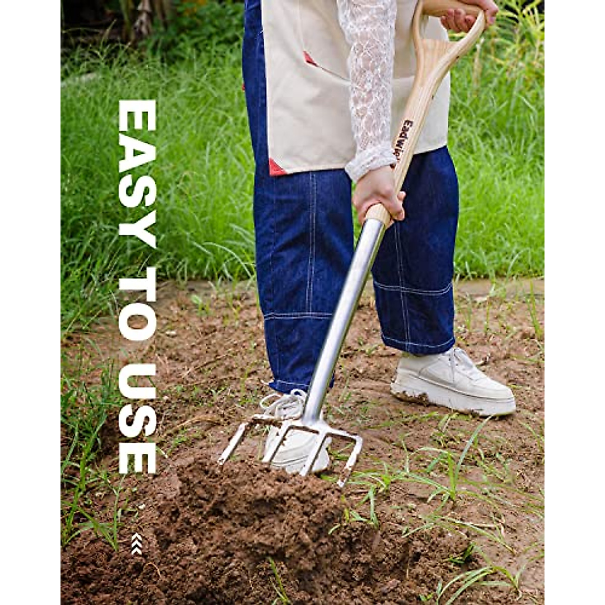 Garden Fork Heavy Duty Pitchfork for Digging Gardening Spade Fork 43 inch with D-Handle 4-Tine Pitch Fork Garden Tool for Spading Digging Turning Planting Cultivating Aerating Steel Compost Fork