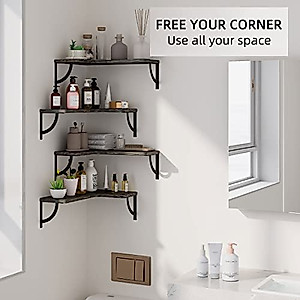 MOLYHOM Wood Floating Corner Shelves, Wall Shelves for Bedroom, 4 Sets of Wall Mounted Shelf…