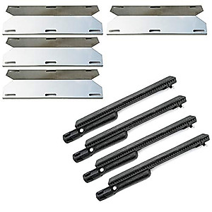 Direct Store Parts Kit DG224 Replacement for Jenn Air Gas Grill Repair Kit Gas Grill Burner and Heat Plate- 4 Pack (Cast Iron Burner + Stainless Steel Heat Plates)