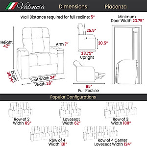Valencia Piacenza Home Theater Seating | Premium Top Grain Nappa 9000 Leather, Power Recliner, LED Lighting (Row of 2 Loveseat, Black)