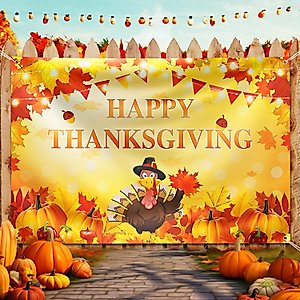 Thanksgiving Backdrop Thanksgiving Party Decorations Happy Fall Party Banner Birthday Banner Backdrop for Kids Party (Orange)