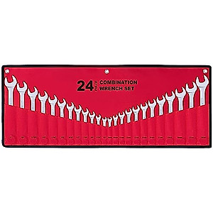 24-Piece All-Purpose Master Combination Wrench Set with Roll-up Pouch | SAE 1/4” to 1”, Metric 8mm to 24mm | Perfect for General Household, Garage, College Dormitory, Car Emergency, Boat and Much More