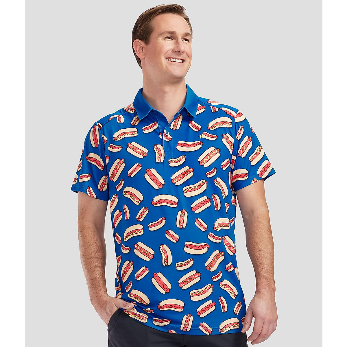 Tipsy Elves Navy Hot Dog Golf Polo for Men Size Large