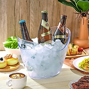 Plastic Clear Ice Bucket with Ice Scoops Clear Acrylic Ice Tub Plastic Wine Bucket Party Beverage Chiller Bin Parties Ice Bucket for Wine Champagne or Beer (6 Pieces, 4 Liters)