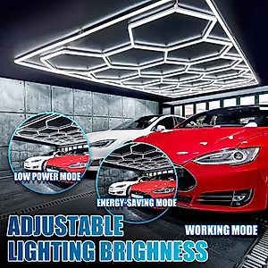 GOSLARLIT Hexagon LED Garage Lights,6500K Dimmable Ceiling Lights,Adjustable Brightness,High Energy-Saving Industrial Shop Lights for Market/Garage/Car Wash/Car Show(15.88fts x 7.98fts)