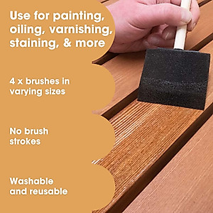 Furniture Clinic Foam Brushes | for Stain, Varnish, Oil, Paint, Dye, Sealants, and More | Perfect for Wood Furniture, Cabinets, Crafts, DIY and More | Washable and Reusable (4 Pack)
