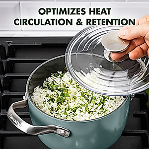 GreenPan Healthy Ceramic Nonstick, 2QT Rice Grains and Soup Maker, Caldero Pot with Lid, PFAS-Free, Induction, Dishwasher Safe, Oven Safe, Smokey Blue