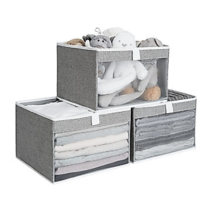 StorageWorks Closet Storage Bins with Clear Window 3 pack, 32L Storage Bins with Lids, Decorative Storage Boxes with Lids and Soft Rope Handles 3 pack
