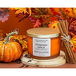 Pumpkin Spice Candle | Fall Candles | Luxury Soy & Beeswax Candles for Home | 16 oz. Large Jar 3 Wick Candle | Thanksgiving Candle | Fall Scented Candle | Autumn Candles
