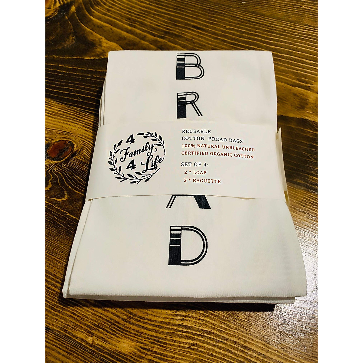 Bread Bags for Homemade Bread, Bread Bags, Bread Bags for Homemade Bread Gift Giving, Bread Keeper, Organic Cotton, Pack of 4 (Baguette and loaf)