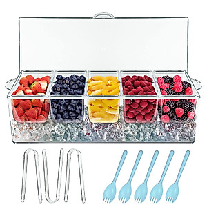 INNOVATIVE LIFE Bar Serving Tray on Ice with 5 Compartments Container, Fruit Trays for Serving , Garnish Platters with Lid , Clear