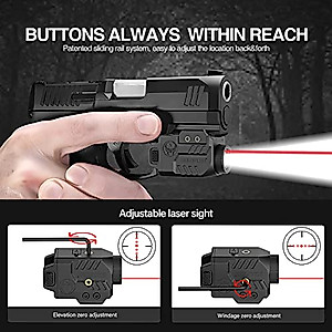 SOLOFISH 600lm Adjustable Pistol Light Laser Combo Fits for Full & Compact Rail, Shockproof Red Laser Sight and Gun Light with Strobe Function, Rechargeable (Laser Output is <5mW, Class IIIA)