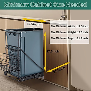 Pull Out Trash Can with Removable Metal Basket, Stainless Steel Kitchen Adjustable Trash Slide Out Shelf, Cabinet Trash Can Pull Out Kit, Fit 7-11 Gallon Garbage Can (Trash Can Not Included, Black)