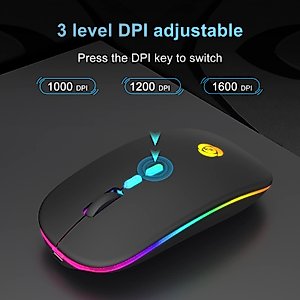 CC Store LED Wireless Bluetooth Mouse &2.4GHz Instant Connection,Rechargeable Ultra Silent Slim,3 Adjustable DPI 2 Connection Modes with USB-C to USB Adapter for Laptop/MacBook/PC/Tablet/iPad (Black)