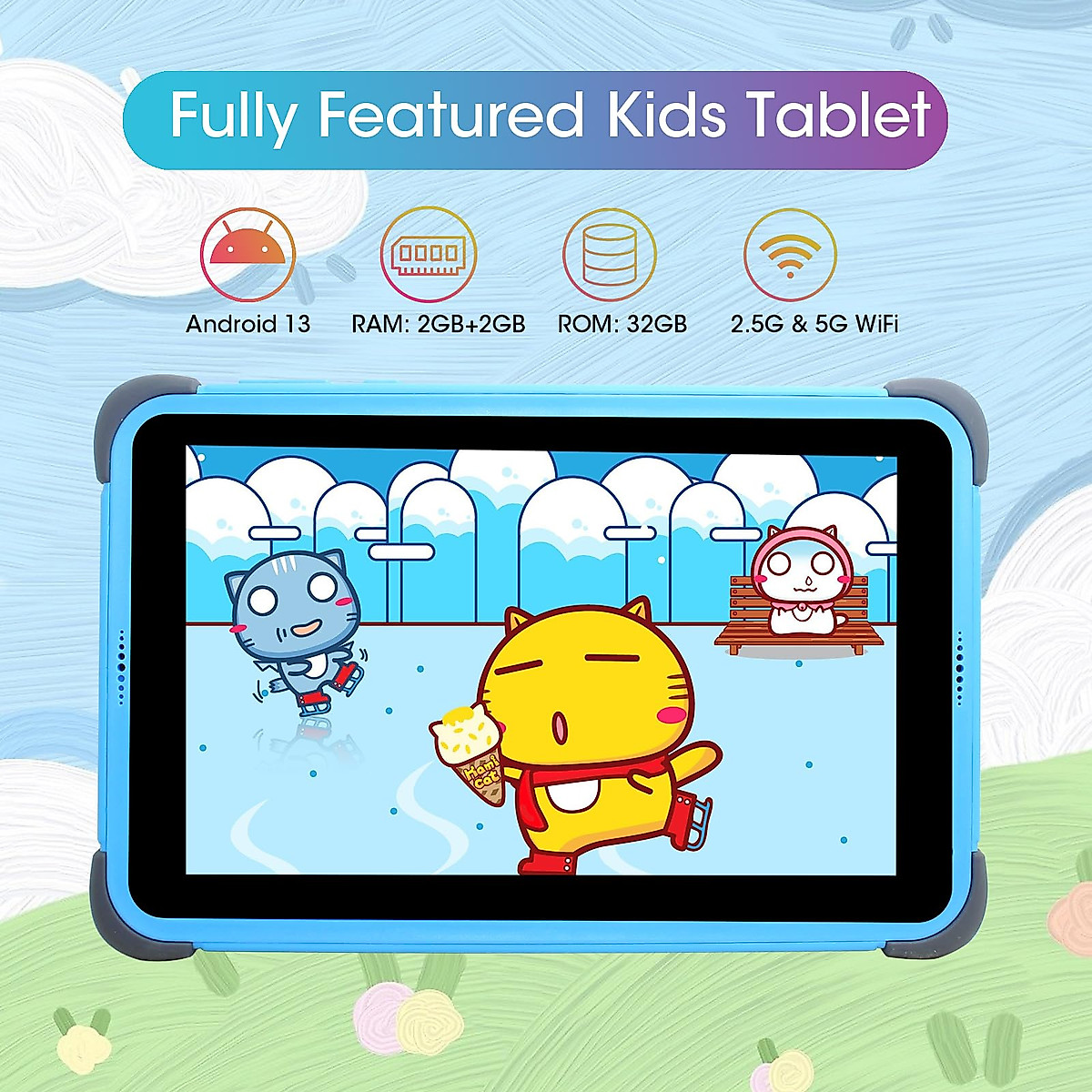 CWOWDEFU Kids Tablet 7 inch 32GB COPPA Certified Children's Learning Tablets Android 13 Tableta WiFi Tablette for Children Toddler Boys, Blue