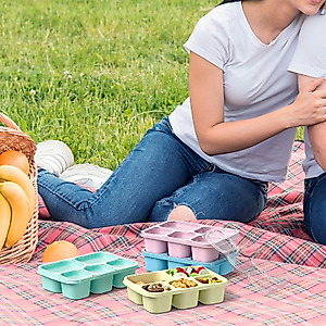 Bento Box Adult Lunch Box - 4 Pack, 5 - Compartment Meal Prep Container for Kids, Reusable Food Storage Snack Containers - Stackable for School, Work, and Travel (PP(Blue/Pink/Green/Yellow))