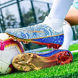 Men’s Soccer Cleats Adult AG Boots Indoor Soccer Shoes Athletic Breathable Fashion Football Socking Youth Professional Training Shoes Gold Printed Sole