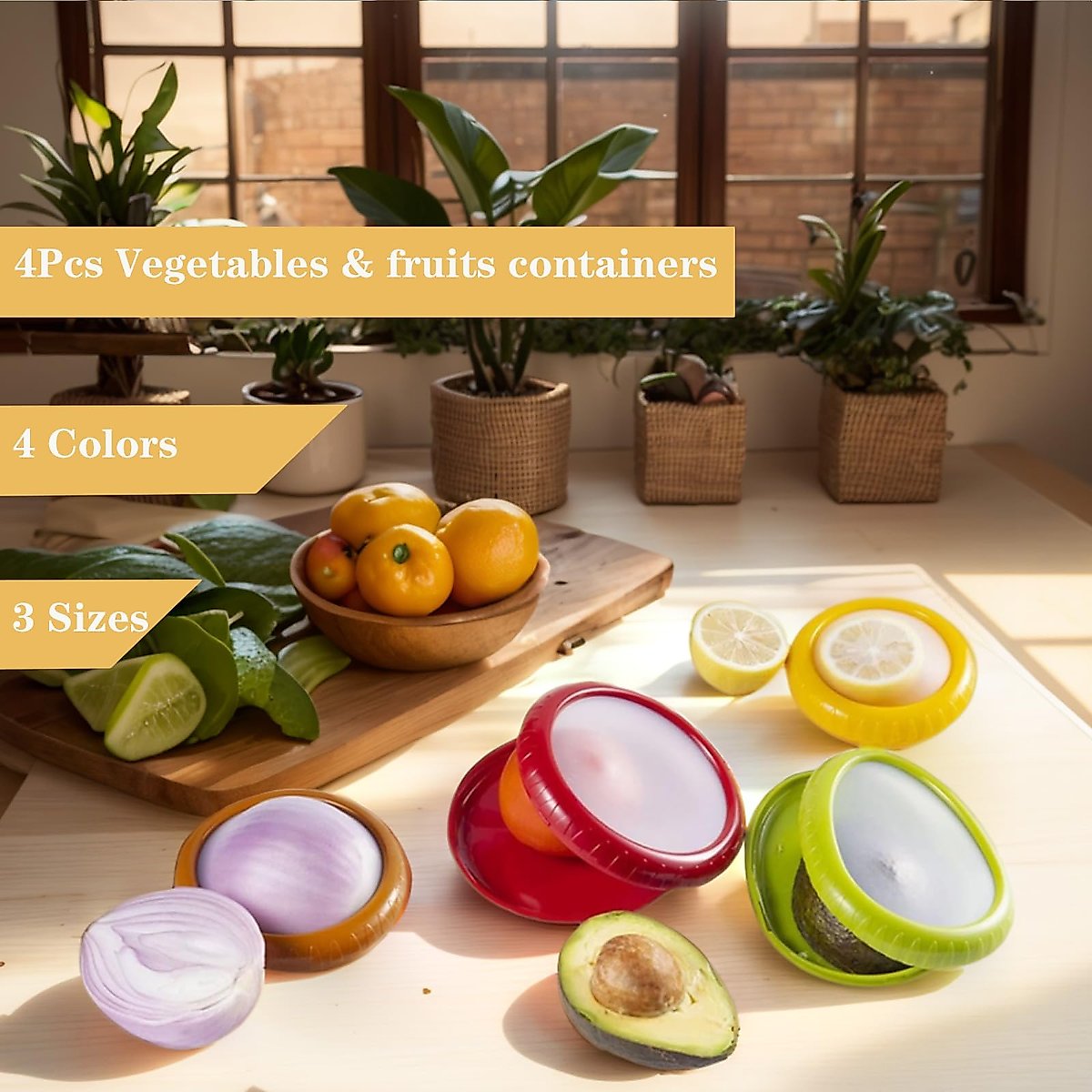 WREAGD Reusable Fruit Vegetable Storage Box Container with Lids for Fridge (Set of 4)