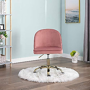 DM Furniture Office Task Chair Swivel Chair, Soft Fabric Pink Computer Desk Chair Armless for Home Office, Adjustable Height, Pink