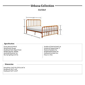 Lexicon Urbana Metal Bed, Full, Orange